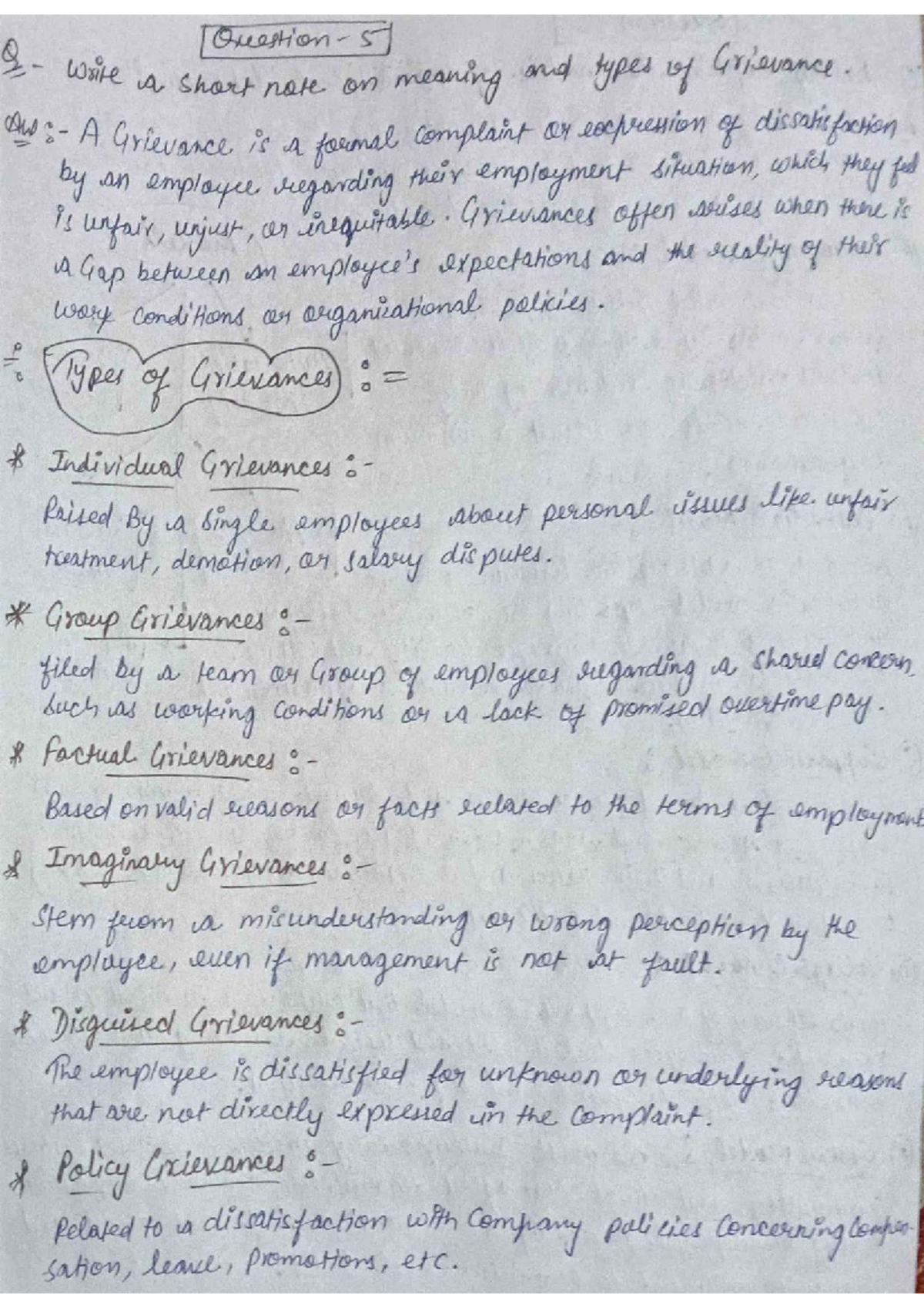 5Q - SDS: Understanding Grievances - Types and Meanings - Studocu