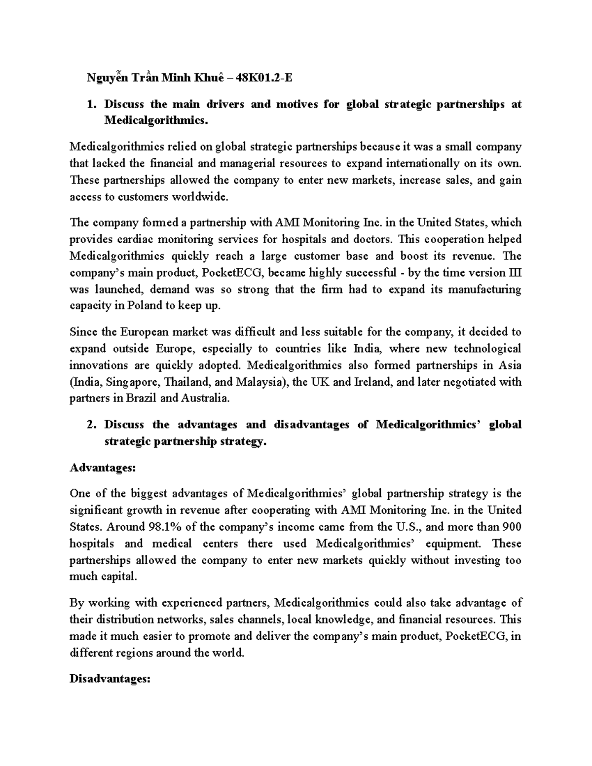 Case Study: Global Strategic Partnerships at Medicalgorithmics - Studocu