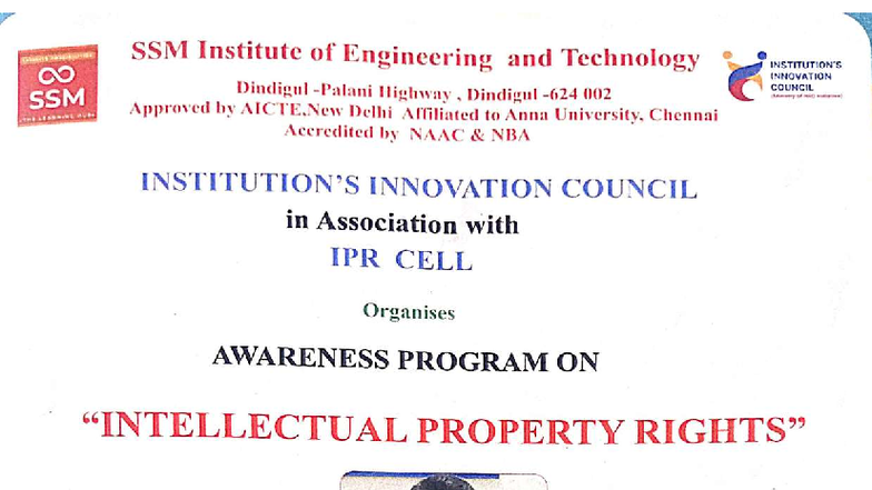 Awareness Program on Intellectual Property Rights (IPR) - SSM 002 - Studocu