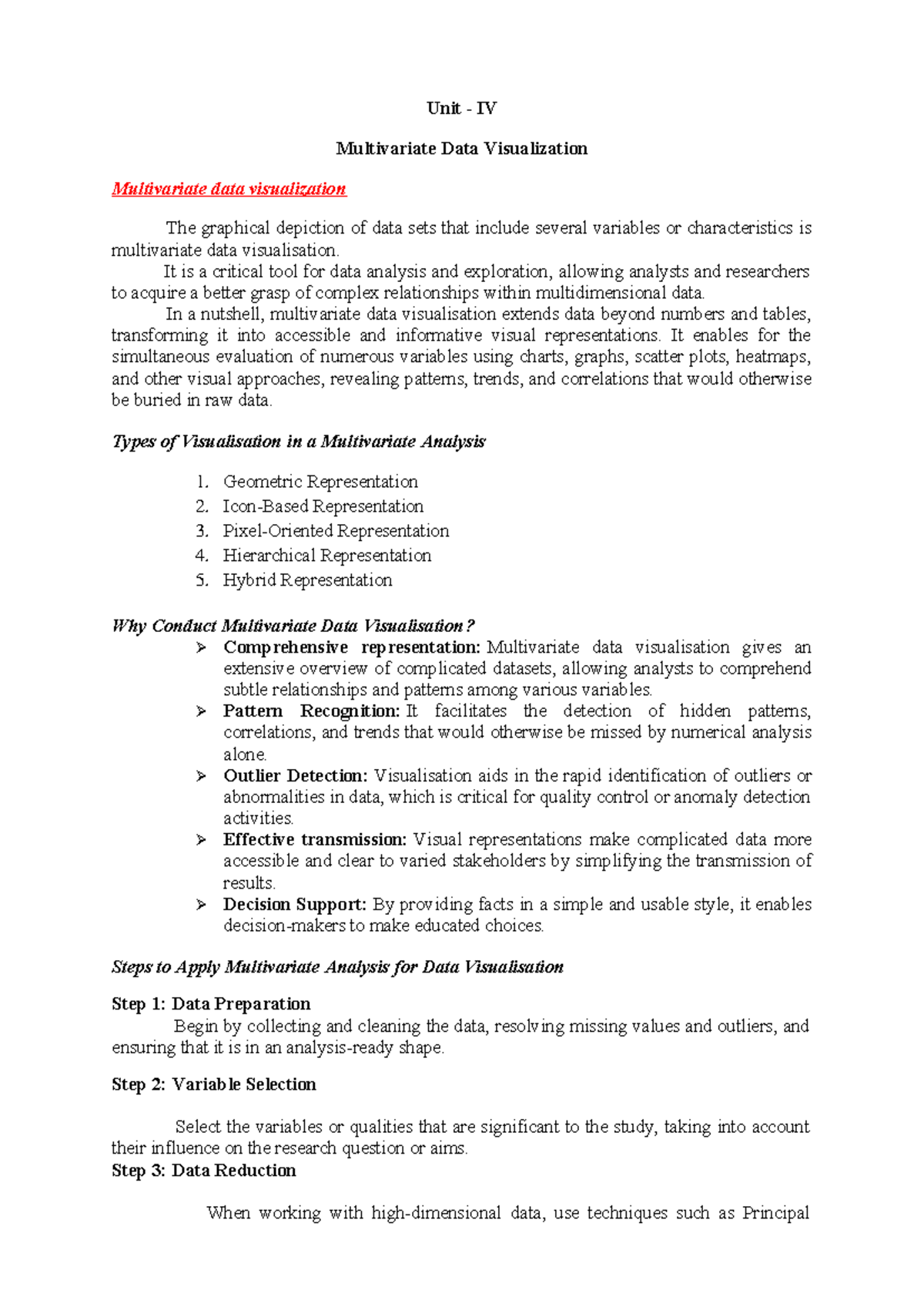 Unit-IV: Multivariate Data Visualization Strategies and Techniques - Studocu