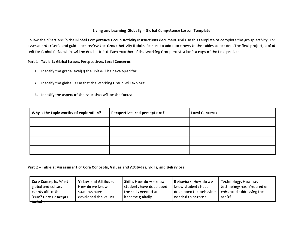 EDUC 5810 Global Competence Group Activity Template and Guidelines - Studocu