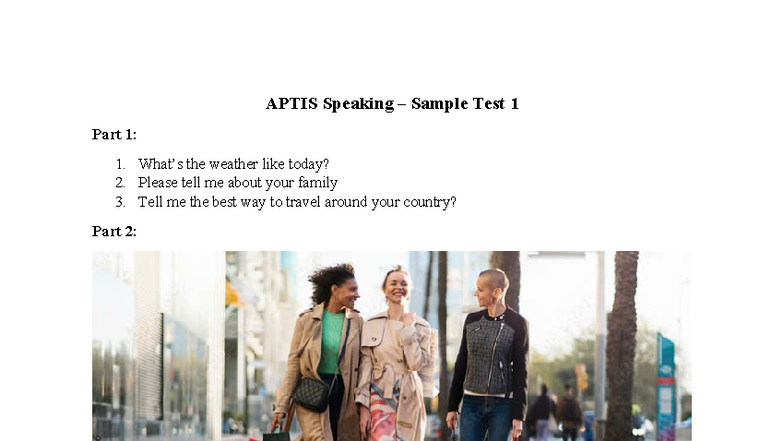 APTIS Speaking Sample Test 1 & 3: Practice Questions and Answers - Studocu