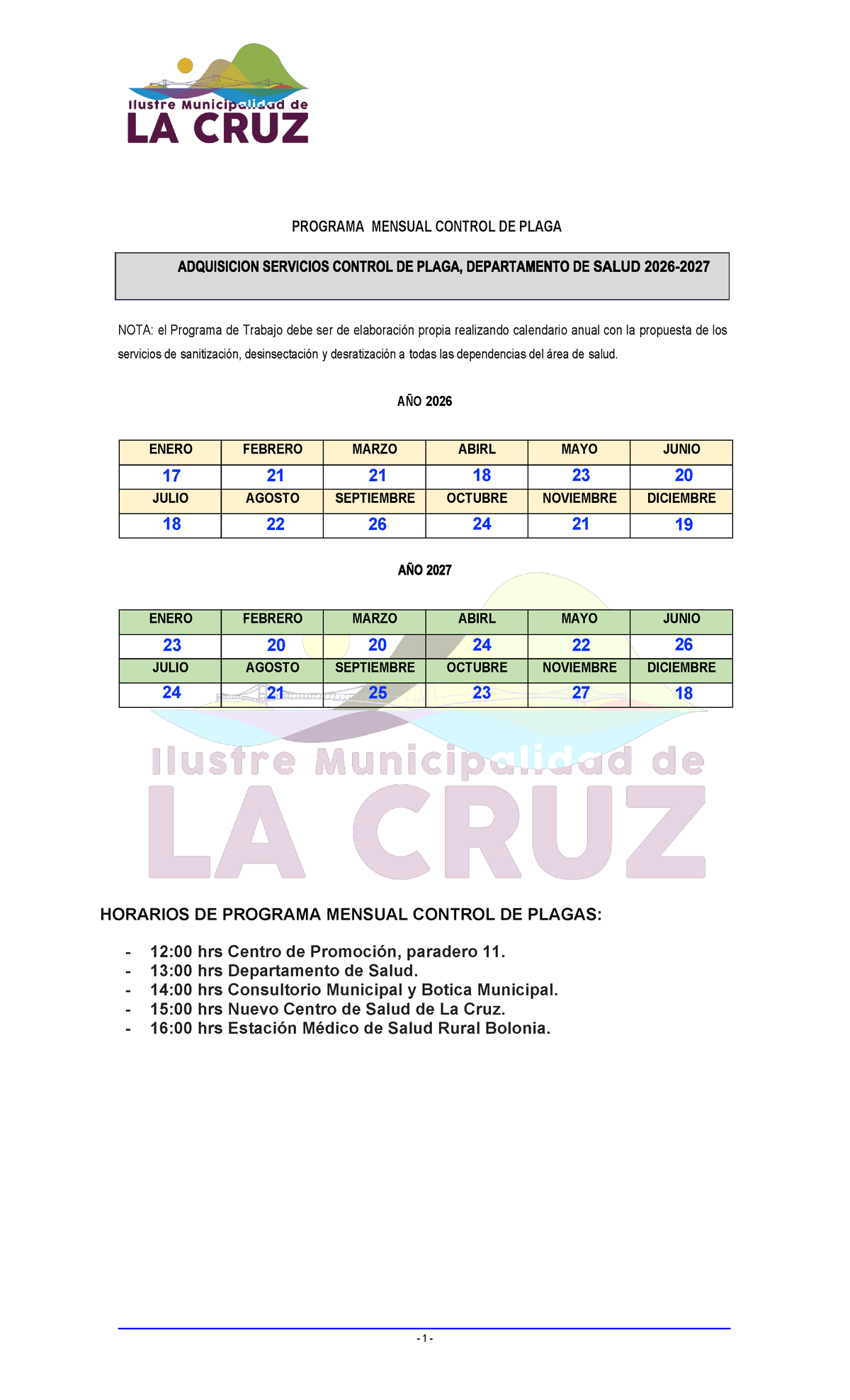 Programa Mensual de Control de Plagas 2026-2027 Modificado - Studocu