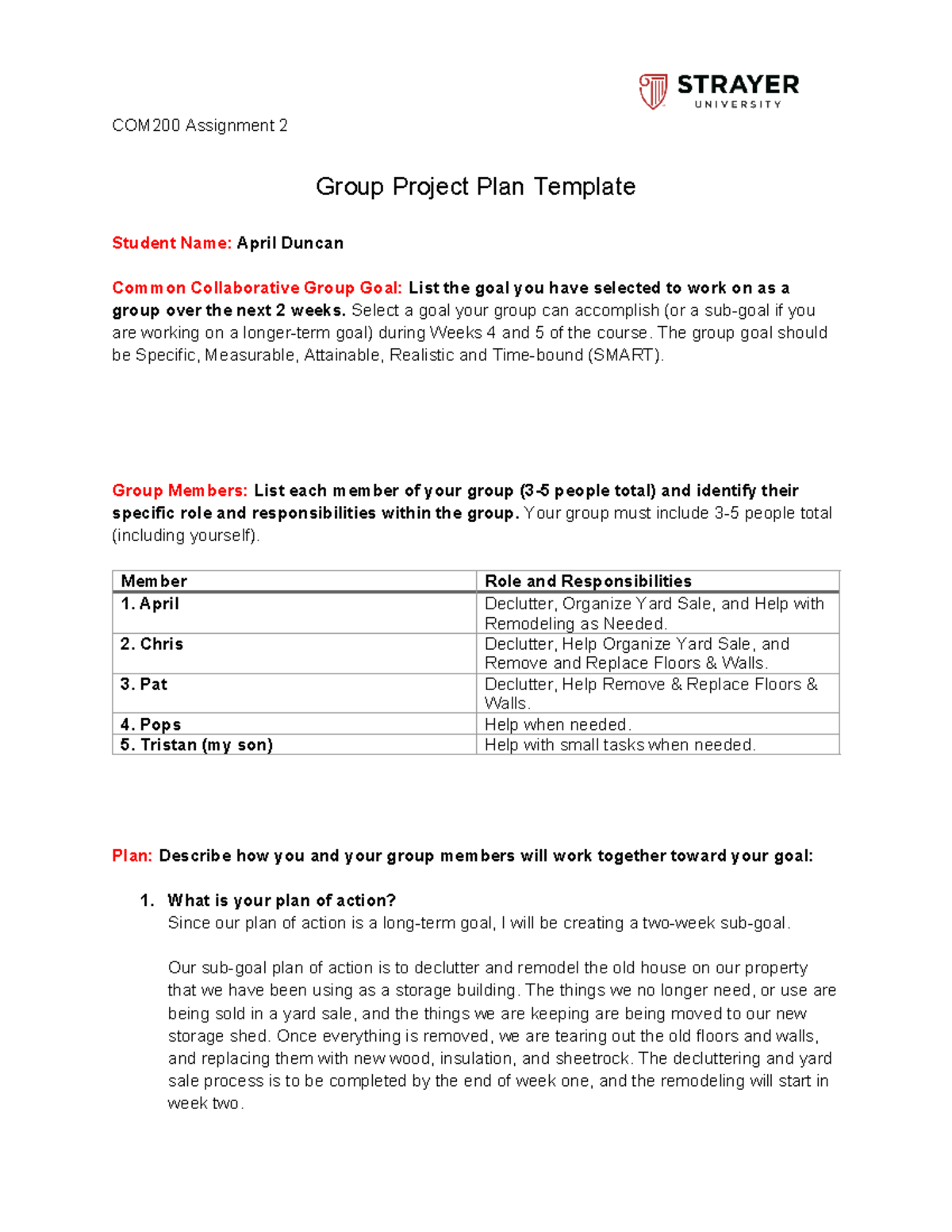 COM200 Wk4 Group Project Plan - SMART Goals & Collaboration Strategies ...