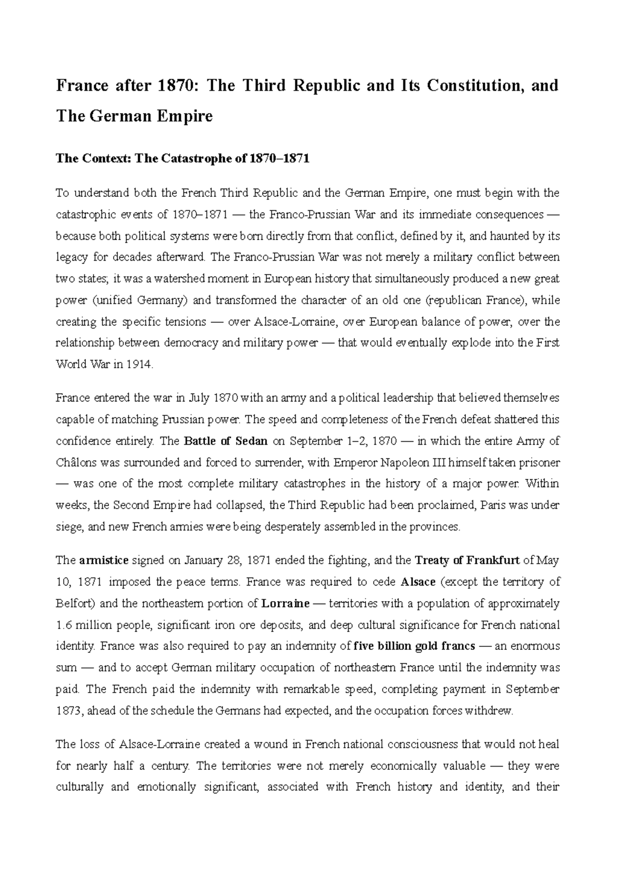 History UNIT–4: The Third Republic and German Empire Post-1870 - Studocu