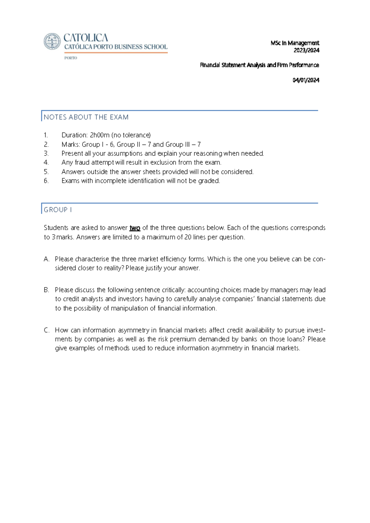 MSc Management 2023/2024 Financial Statement Analysis Exam Notes - Studocu