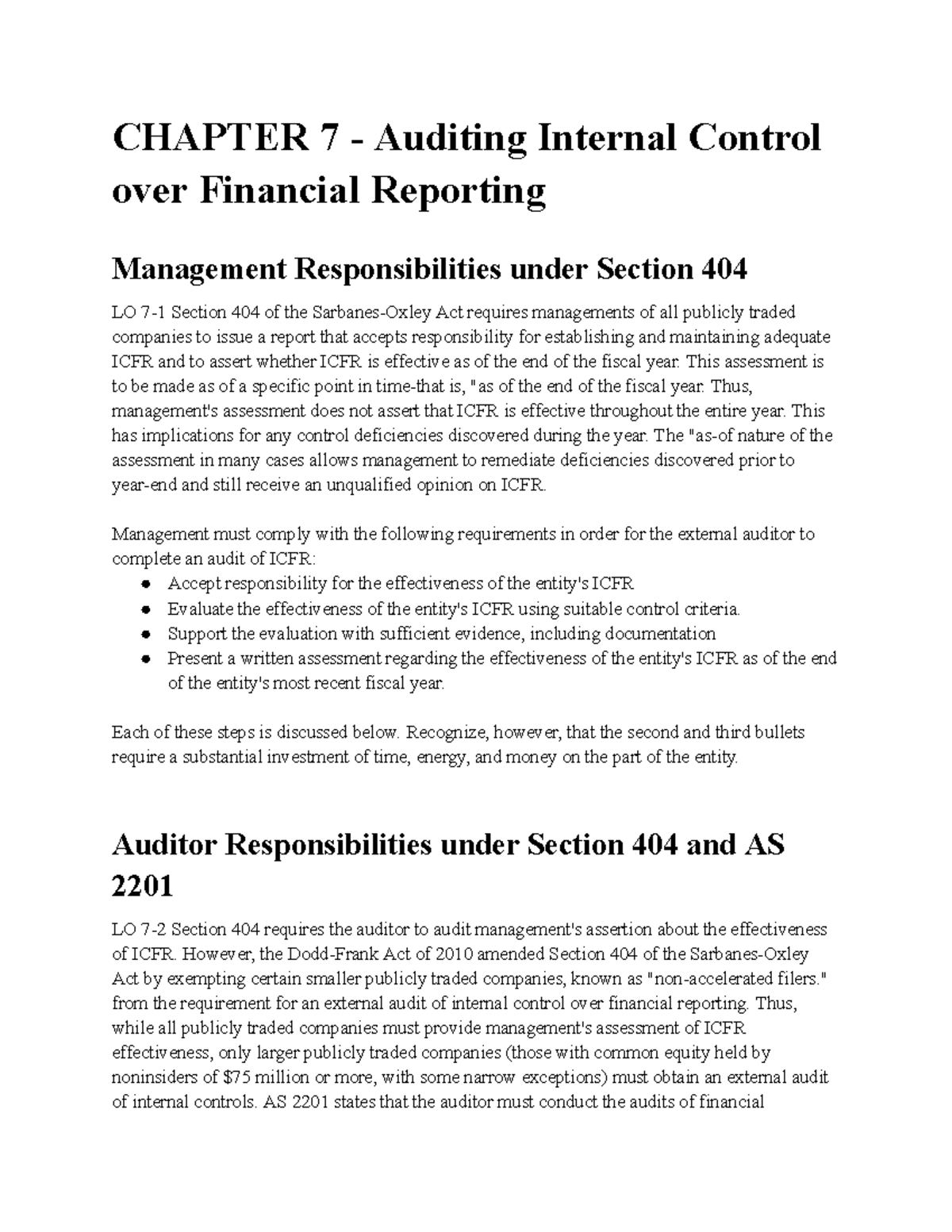 Audit of Internal Control over Financial Reporting - LO 7.5 Analysis ...