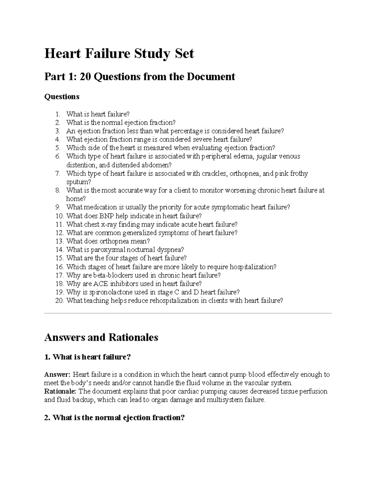 Heart Failure Study Set Part 1: Key Concepts & NCLEX Review - Studocu