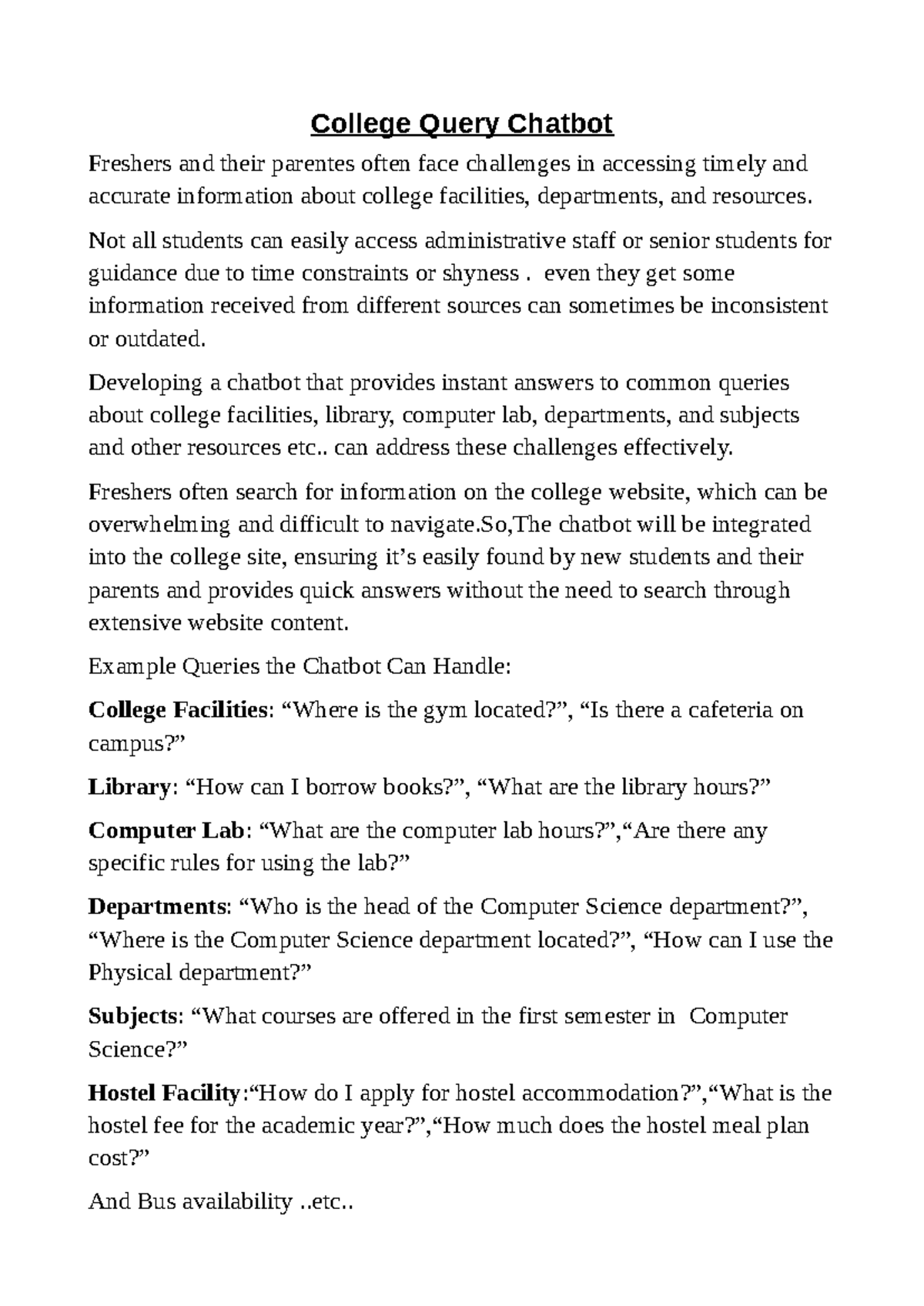 Chatbot - for project ideas - College Query Chatbot Freshers and their ...