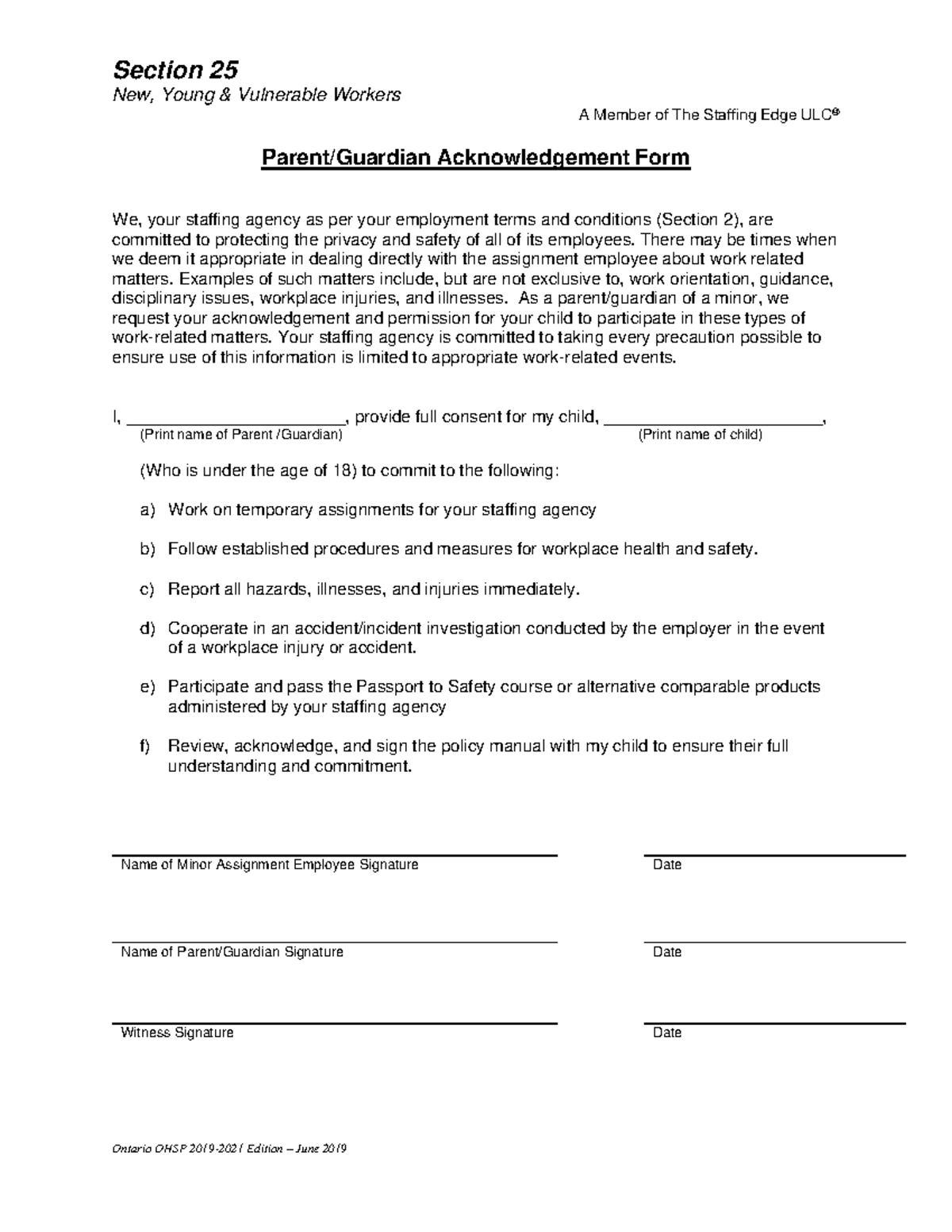 Parent/Guardian Acknowledgement Form for Minor Employees - Studocu