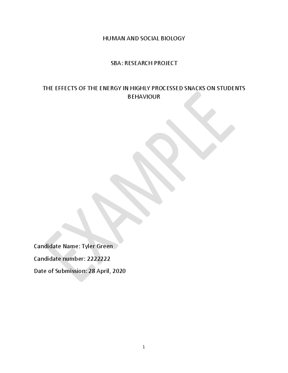 Sample SBA - CSEC HSB: Impact of Processed Snacks on Student Behavior ...