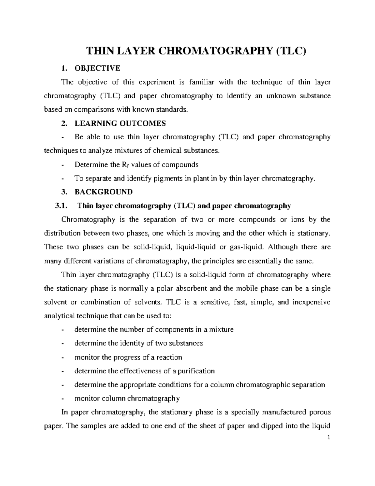 BPHUONG - Thin Layer Chromatography (TLC) Experiment Methods ...