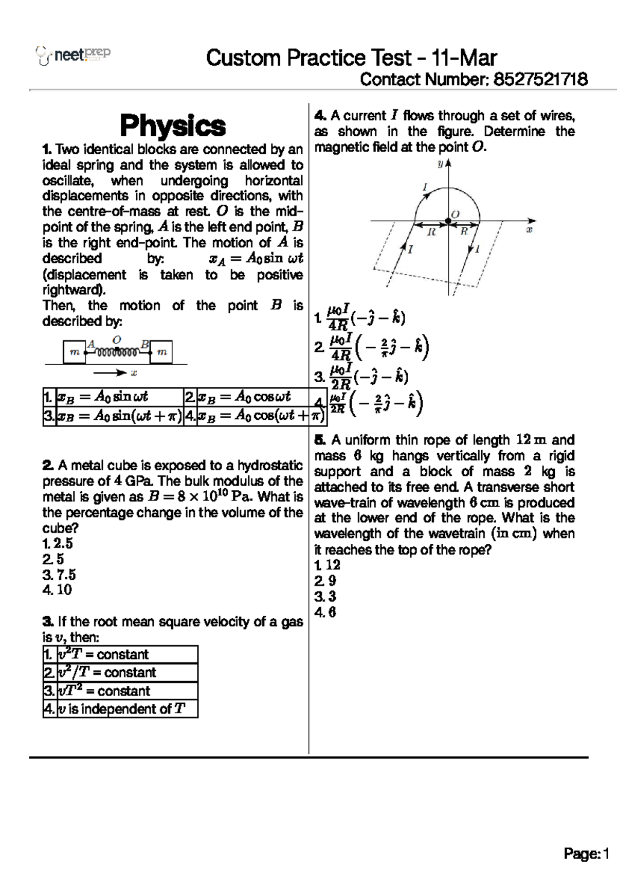 Custom Practice Test Physics 4: Oscillations, Waves, and Thermodynamics ...