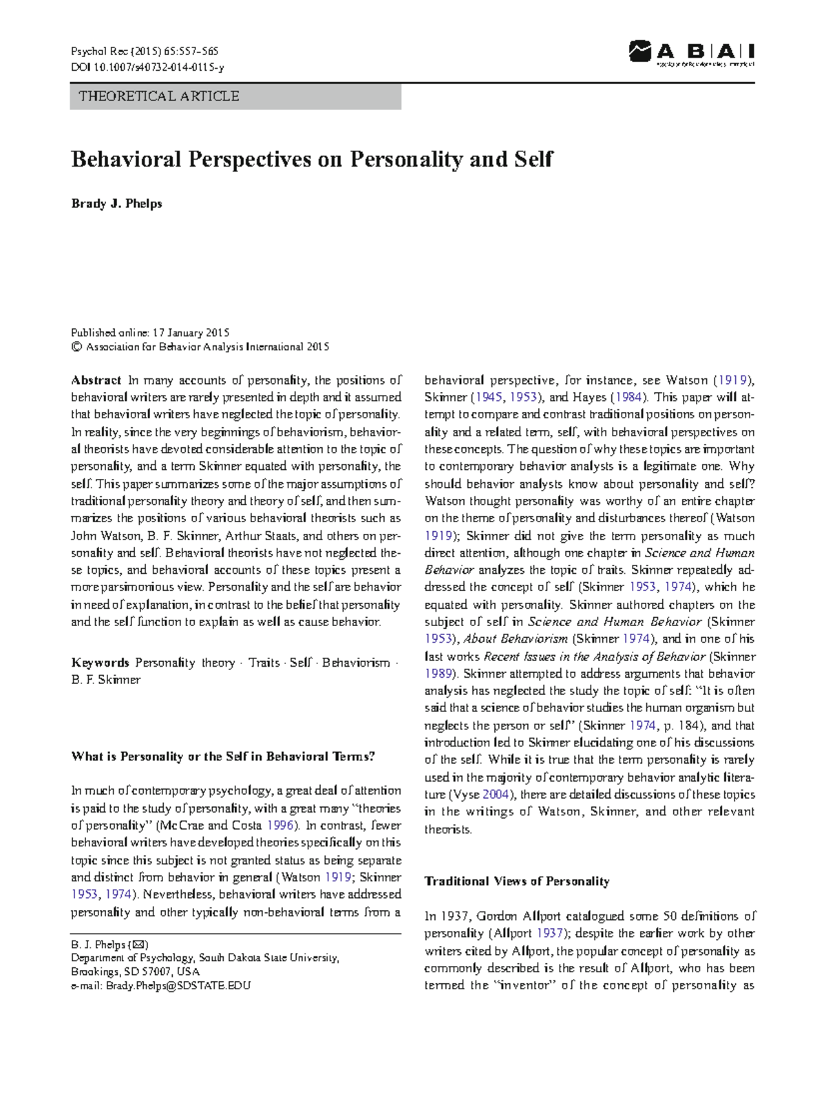 Behavioral Perspectives on Personality and Self in PSY 101: Exploring ...