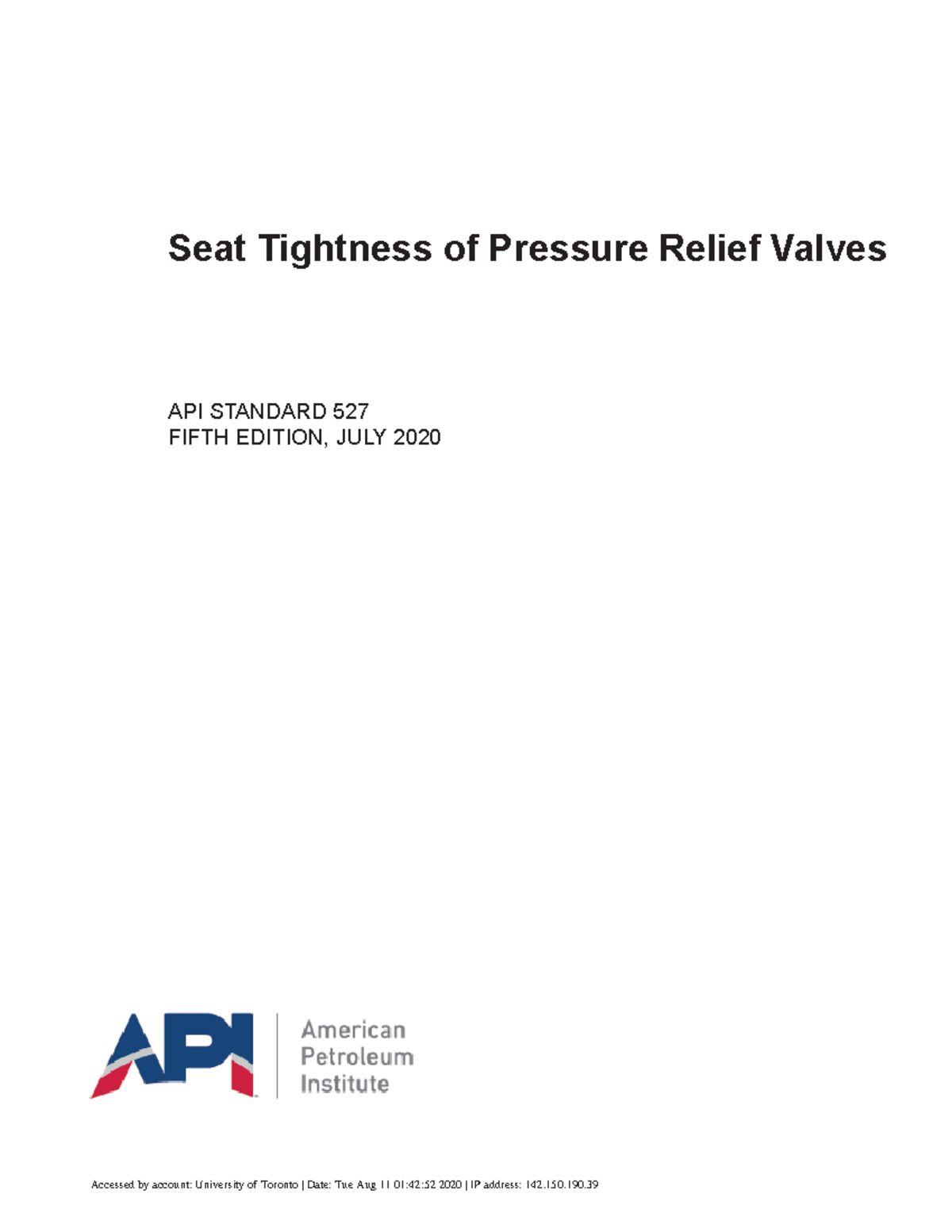 API 527: Seat Tightness Testing Methods for Pressure Relief Valves ...