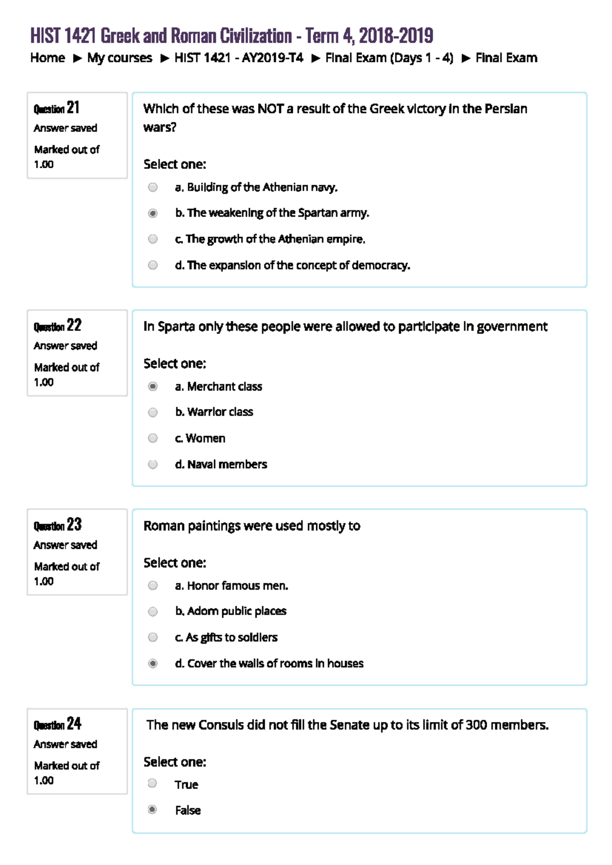 Final Exam Questions for HIST 1421: Greek & Roman Civilization - Studocu