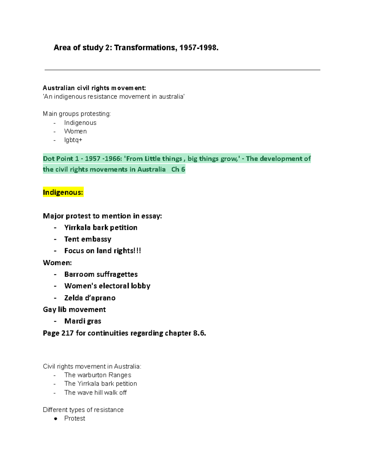 Unit 3 AOS 2: Transformations in Australian Civil Rights Movements ...