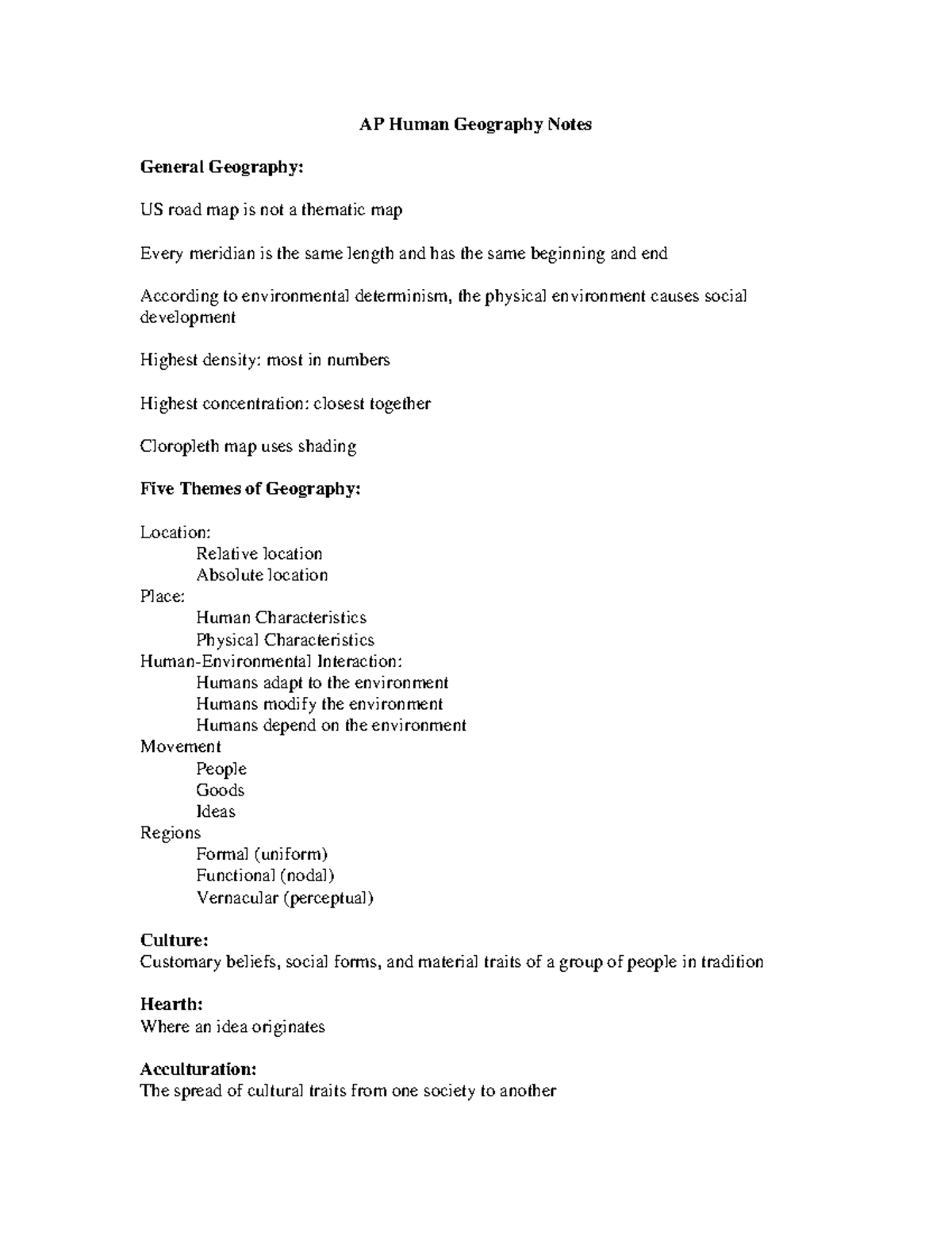 AP Human Geography Notes - AP Human Geography Notes General Geography ...