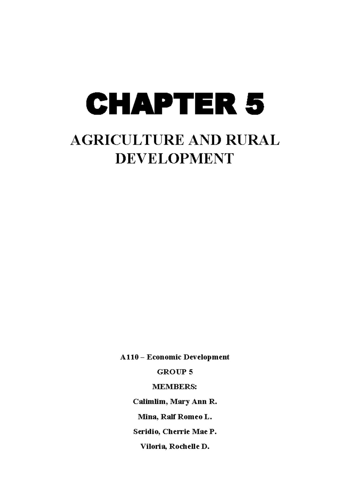 A110 Economic Development: Chapter 5 - Agriculture & Rural Development ...