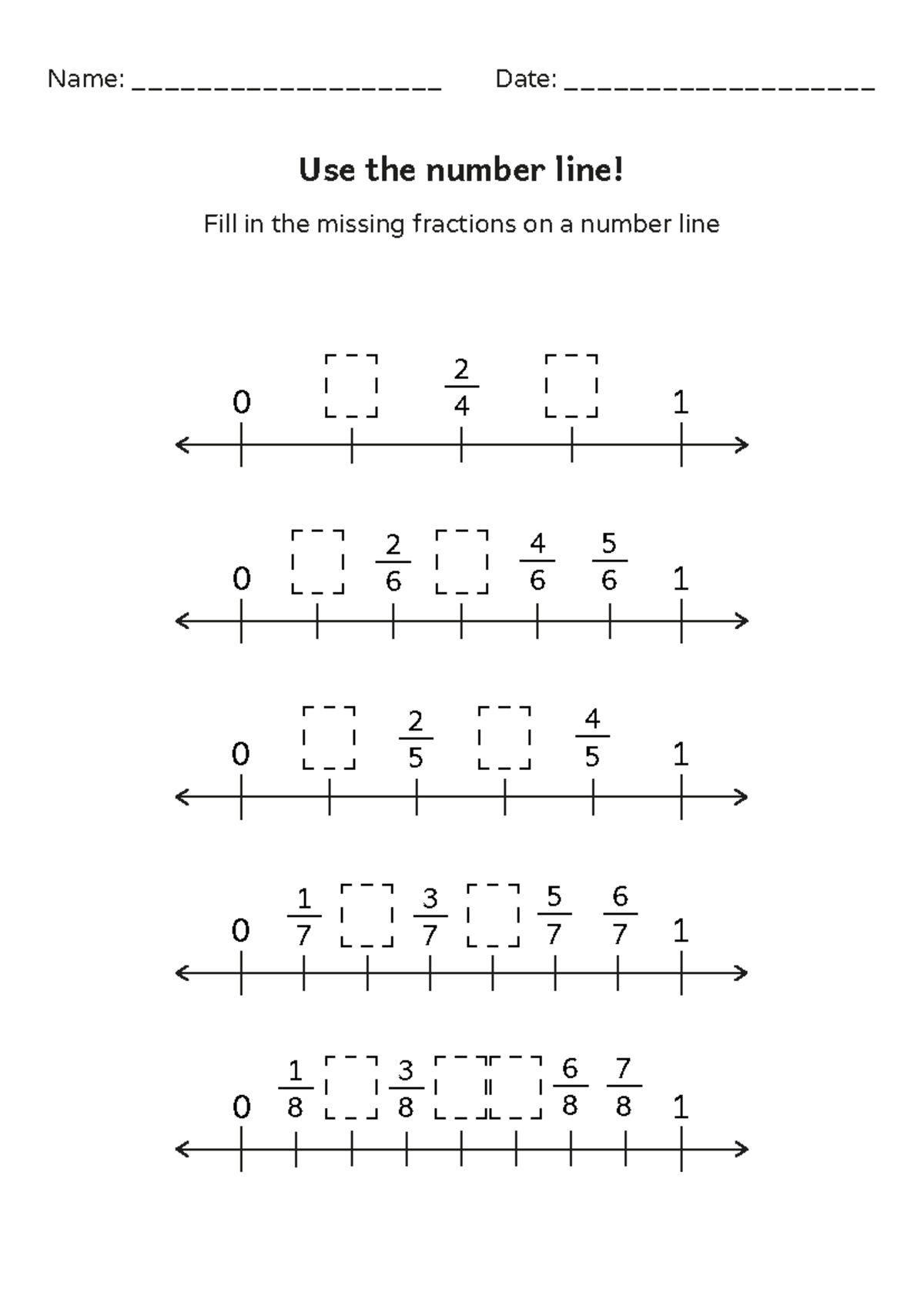 Number Line Fractions - 3rd Grade Worksheet - Name ...