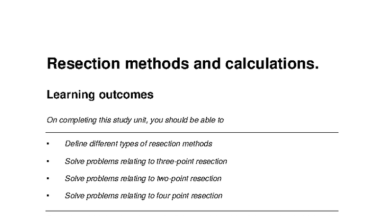Resection Methods and Calculations: Study Notes for Surveying 101 - Studocu