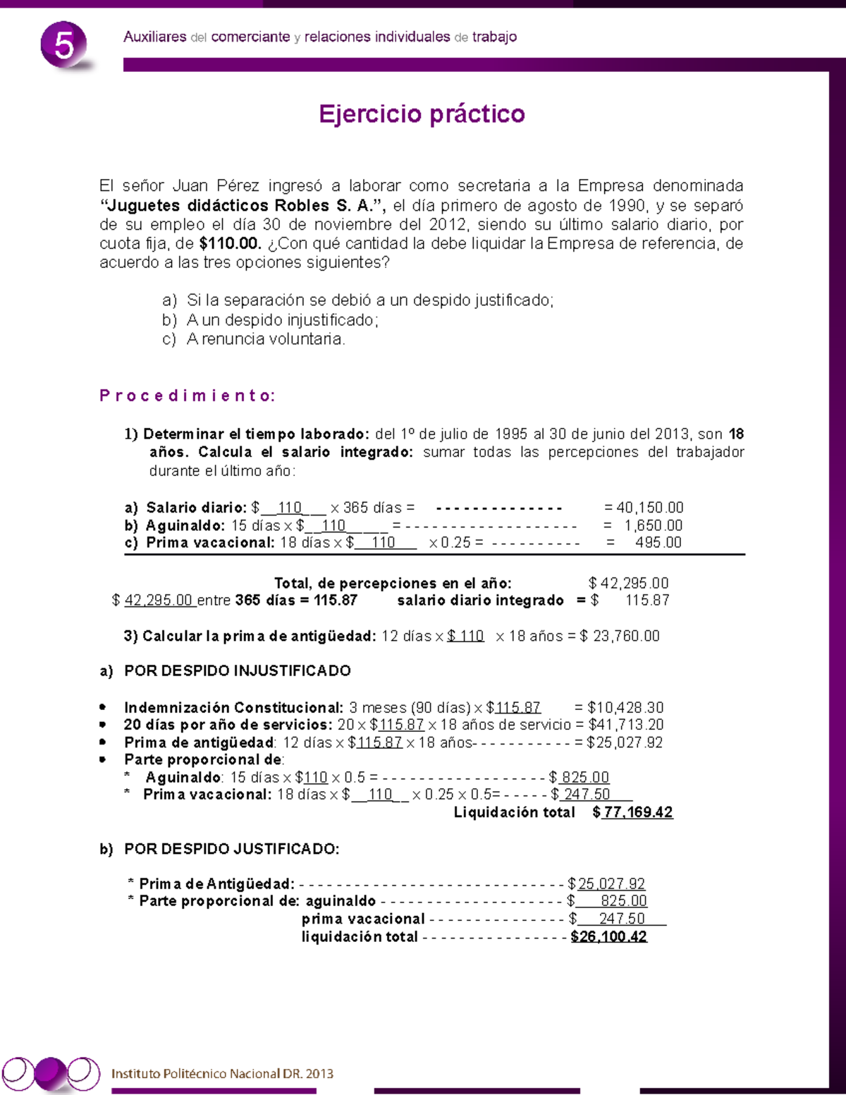 UT5 Ejercicio 5: Cálculo de PTU y Liquidación Laboral - Studocu