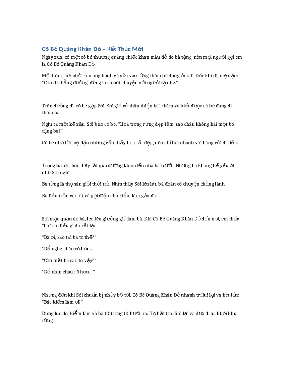 Cô Bé Quàng Khăn Đỏ: Kết Thúc Mới Câu Chuyện Huyền Thoại - Studocu