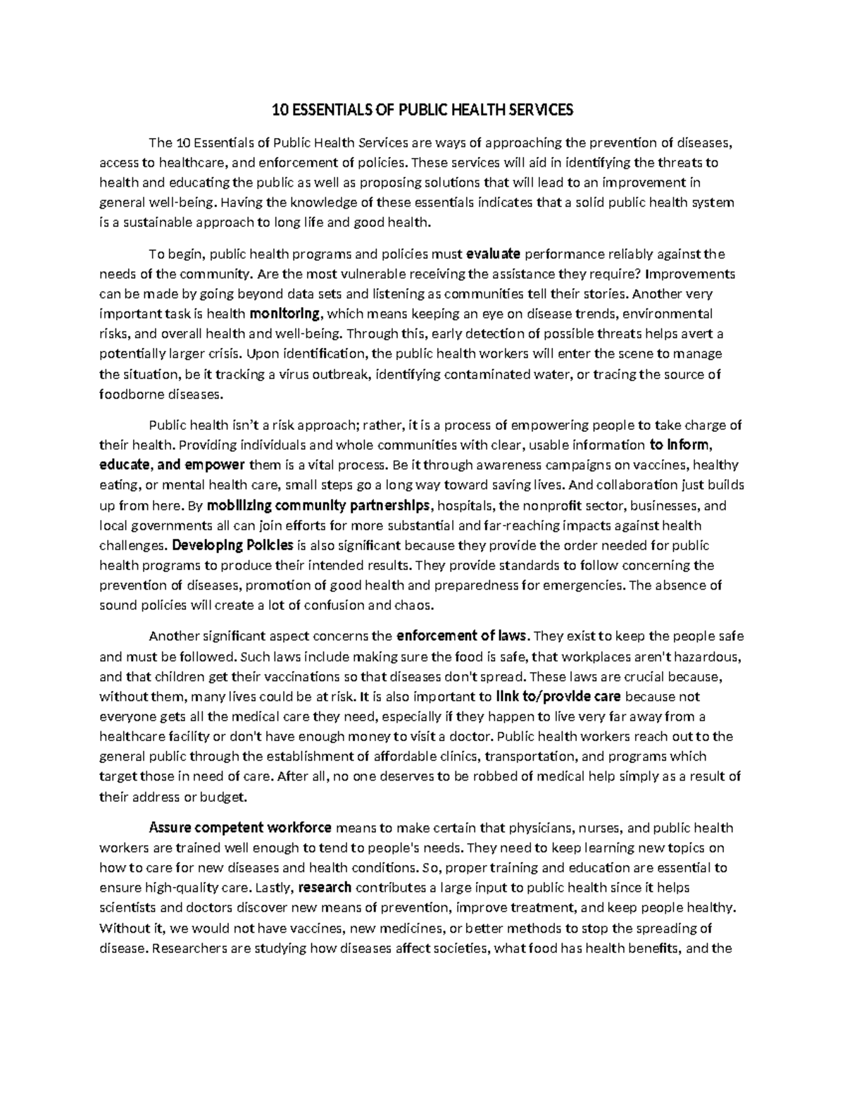 10 Essentials OF Public Health Services - These services will aid in ...