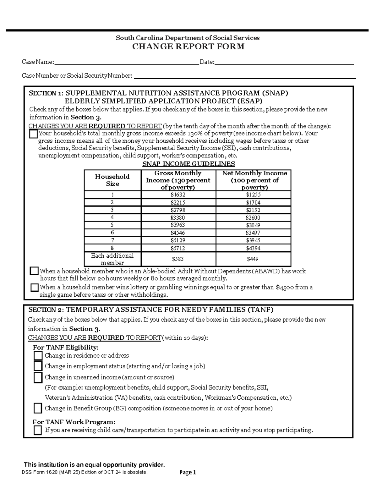 Report Change - SC DSS SNAP & TANF Update Form - Studocu