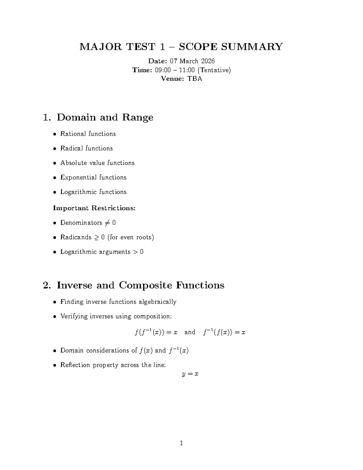 MAJOR TEST 1 – SCOPE SUMMARY - Studocu