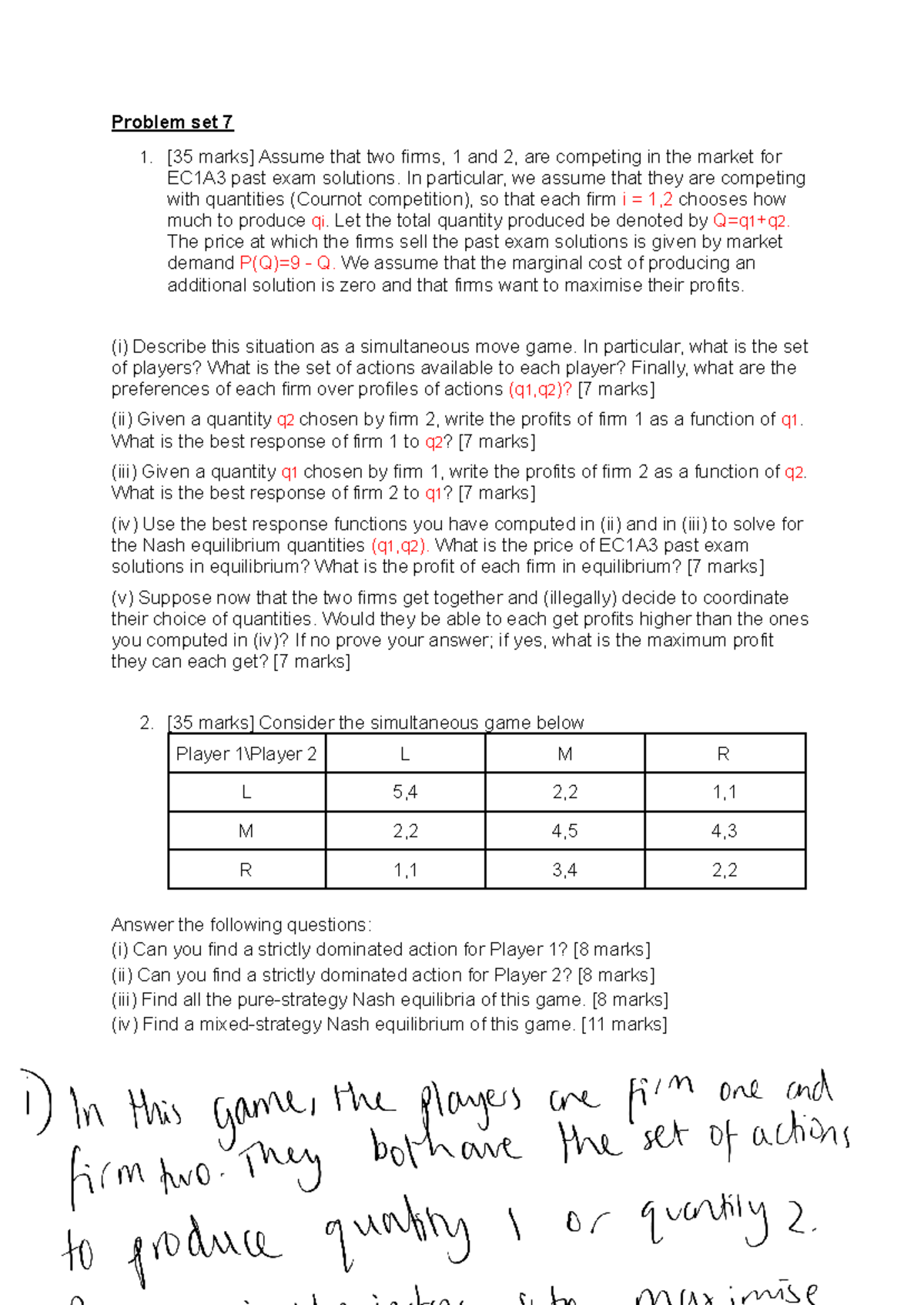 Problem set week 7 - ....... - Problem set 7 [35 marks] Assume that two ...
