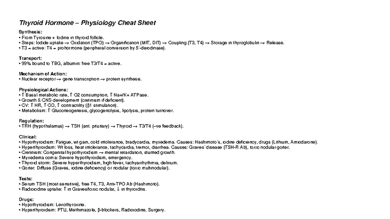 Thyroid Hormone Physiology Cheat Sheet: Key Concepts & Clinical ...
