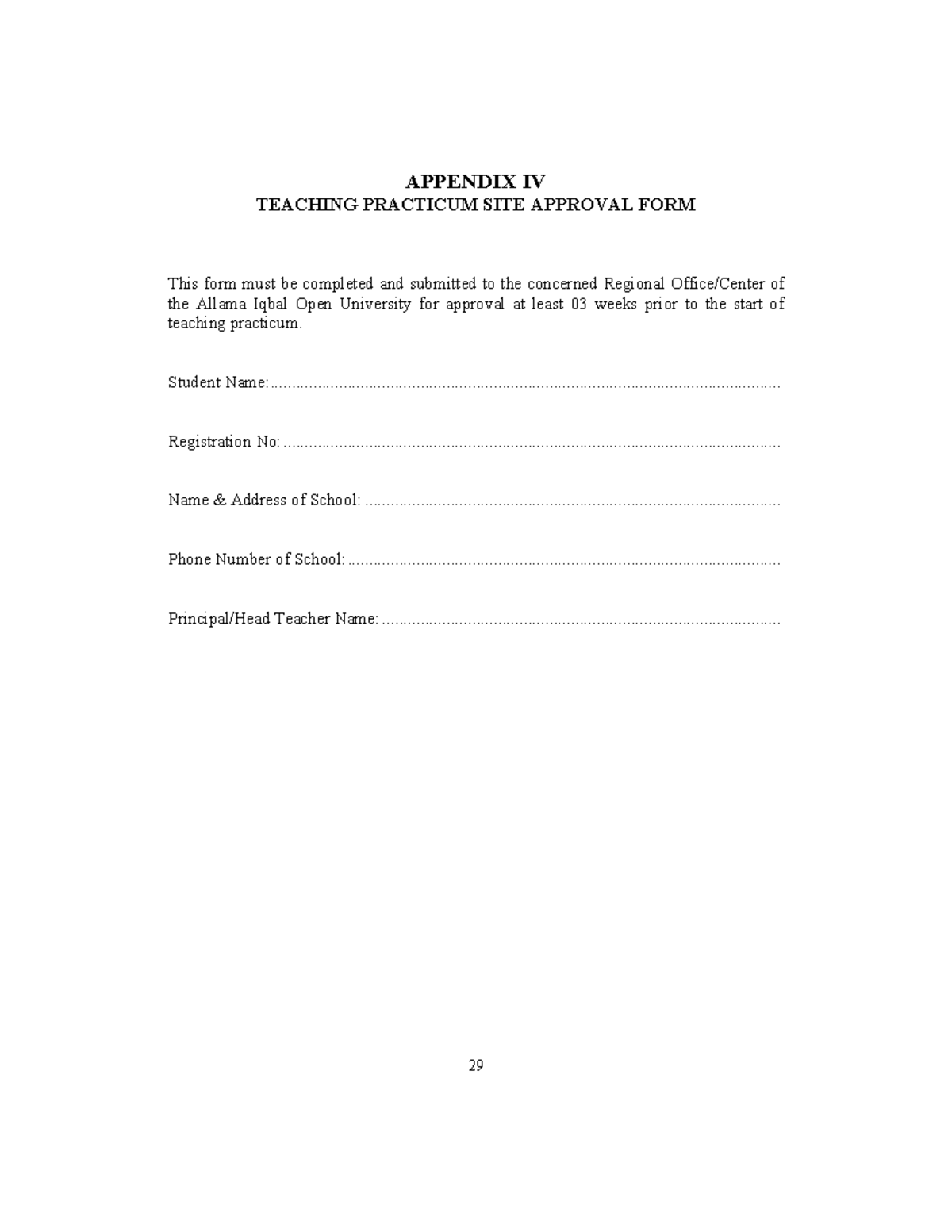 Teaching Practicum Forms AIOU: Approval, Letter, and Attendance Record ...