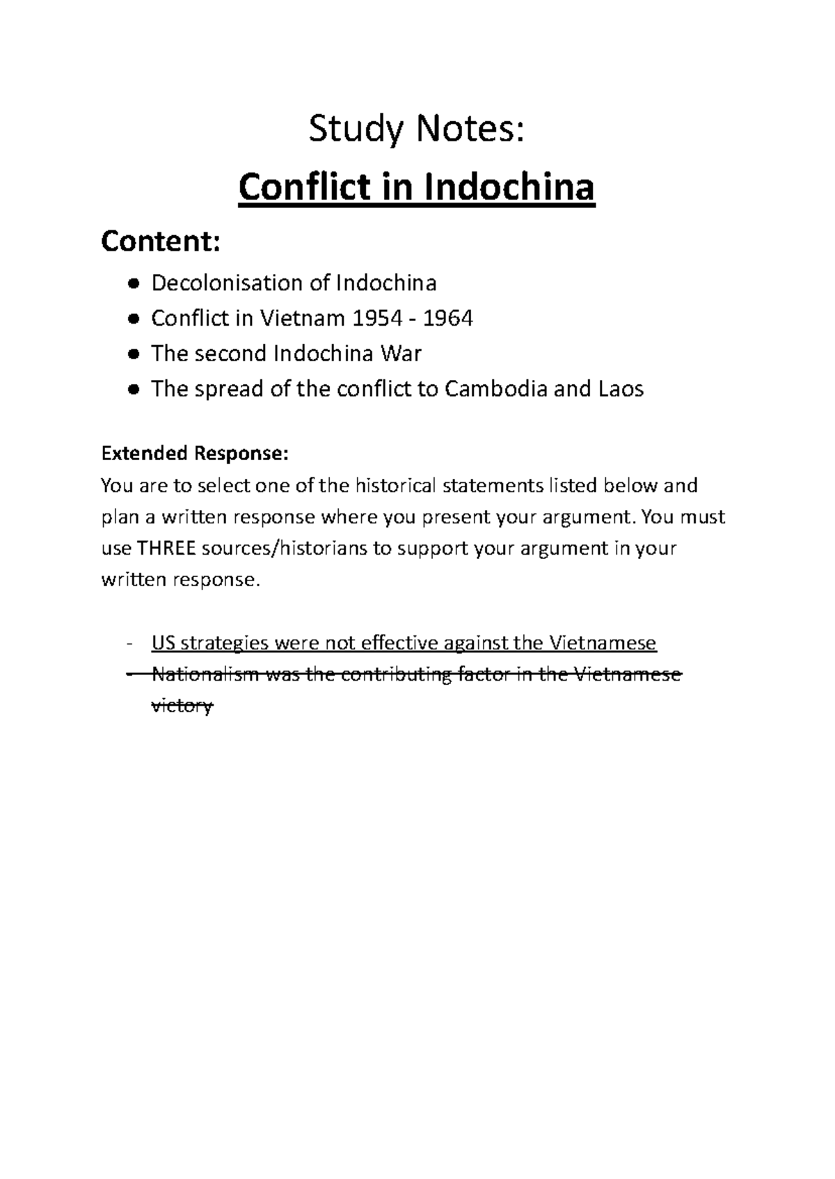 Study Notes: Conflict in Indochina (HIST 101) - Overview & Analysis ...