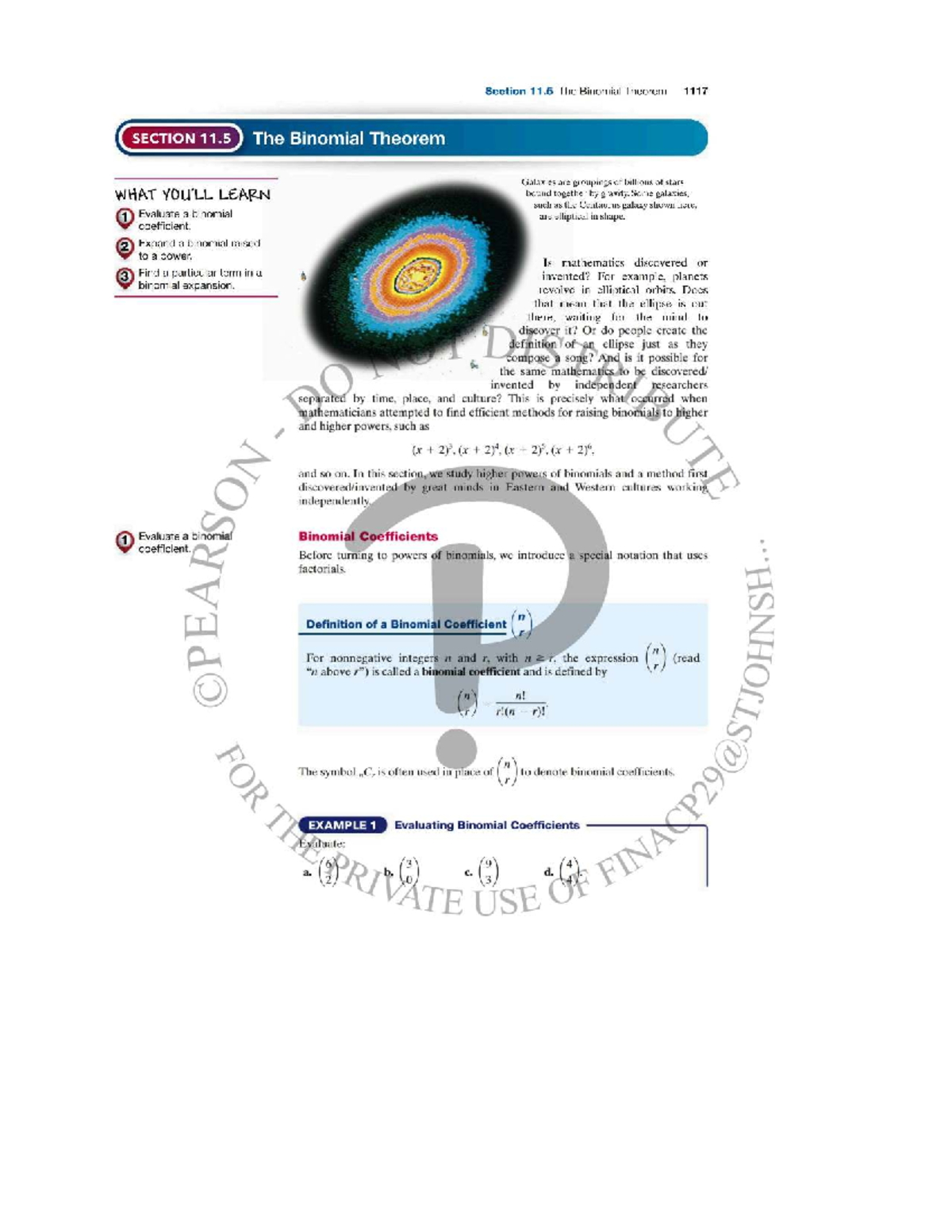 Binomial Theorem Overview and Applications (Section 11.5) - Studocu