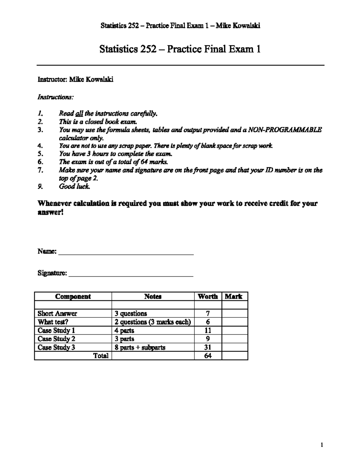 Stat 252 Practice Final Exam Study Guide And Solutions Studocu