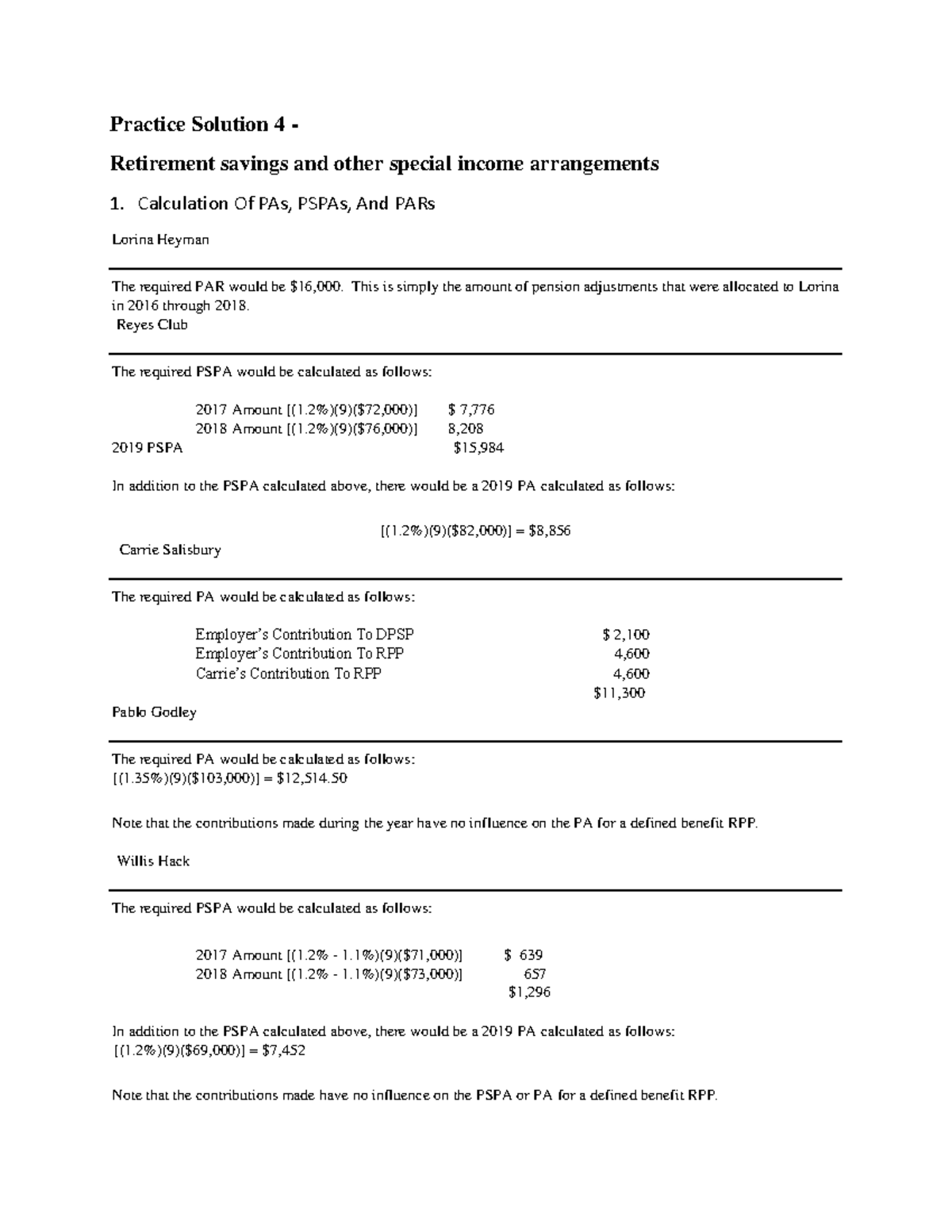 Practice Solution 4 - RRSP & RPP Income Calculations and Strategies ...