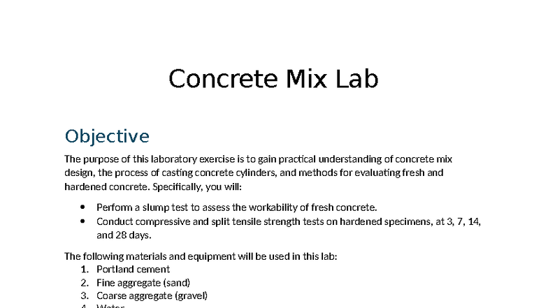 CIVE2700 - 2025F - Concrete Mix Design Lab Instructions - Studocu