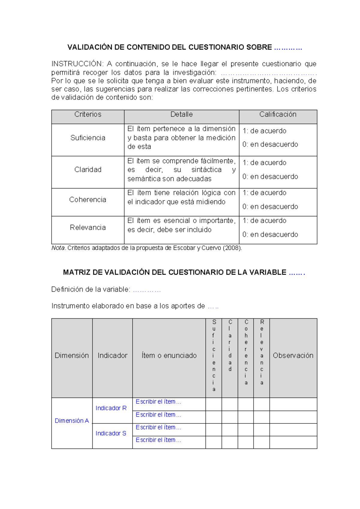 Formato de Validación de Cuestionario para Investigación en Educación - Studocu