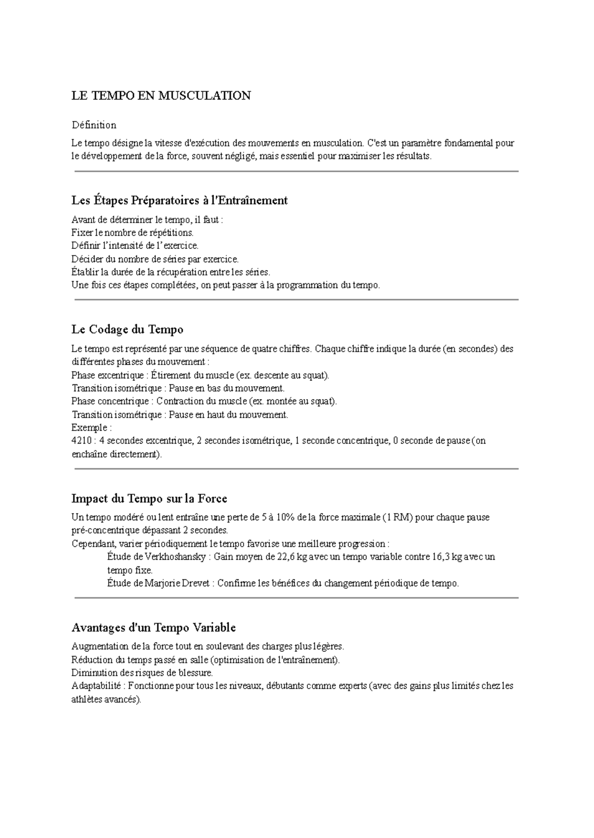 LE Tempo - LE TEMPO EN MUSCULATION Définition Le tempo désigne la ...