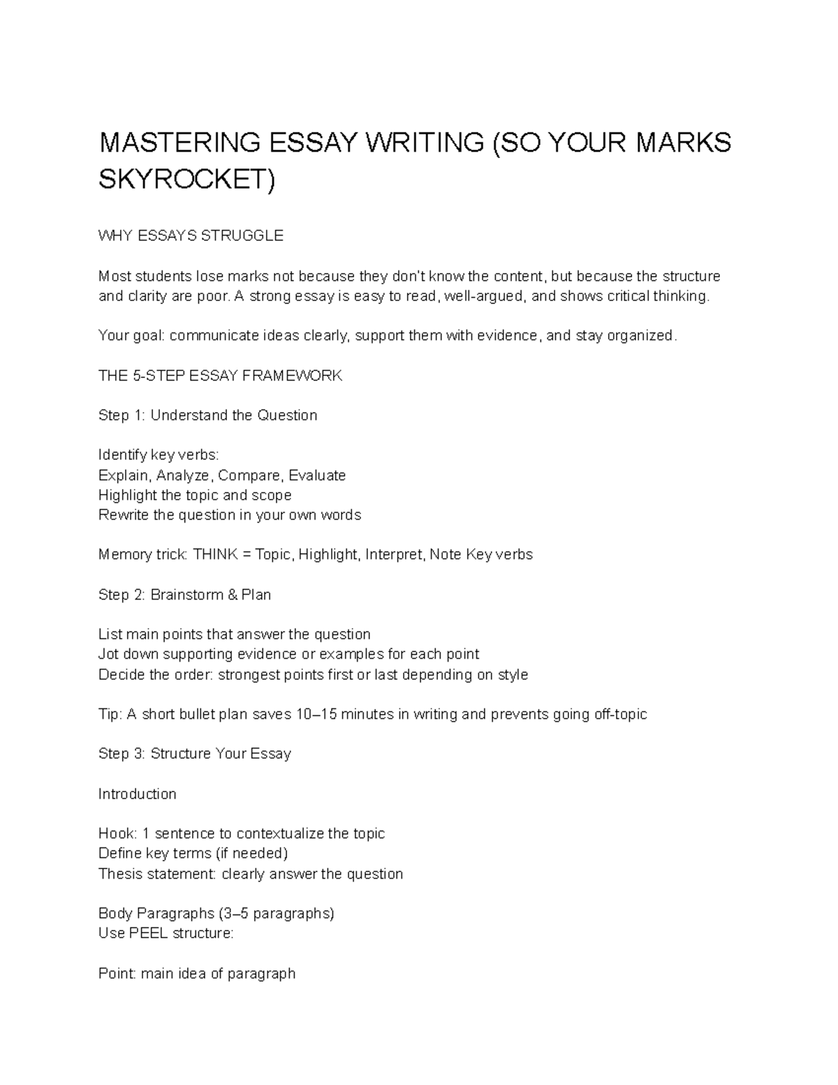 MASTERING ESSAY WRITING: STRUCTURE & STRATEGIES FOR SUCCESS - Studocu