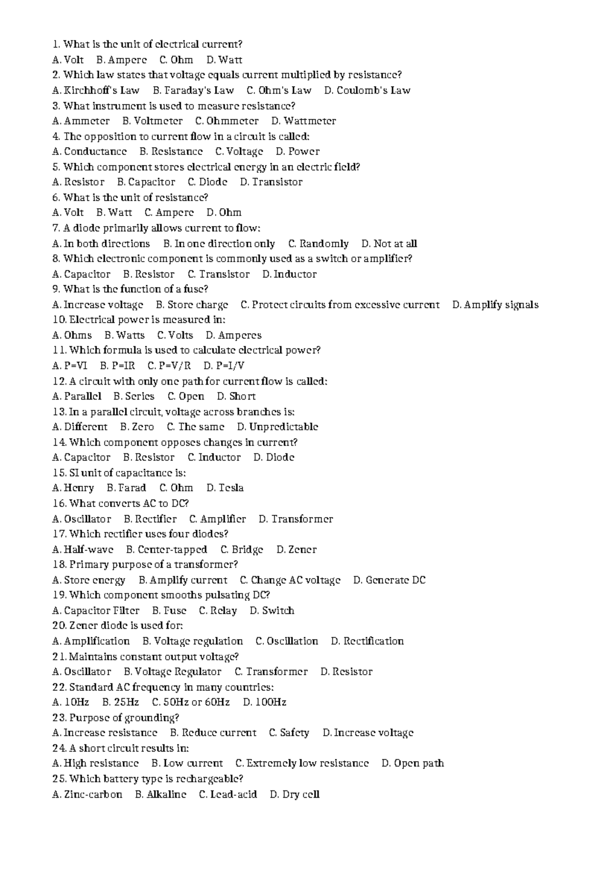 Electronics Diagnostic Test (50 Items) - Comprehensive Review - Studocu