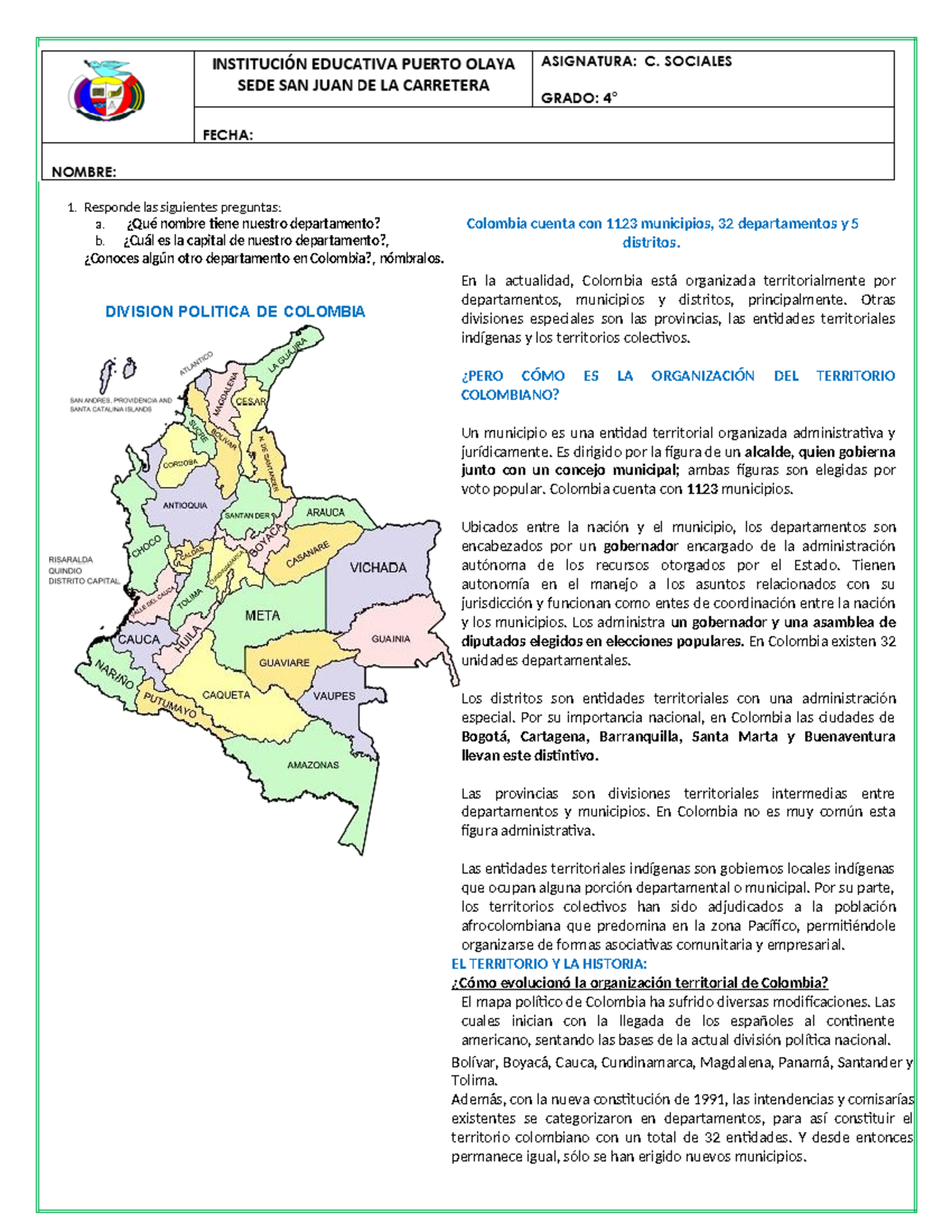 División Política de Colombia: Estructura y Organización Territorial ...