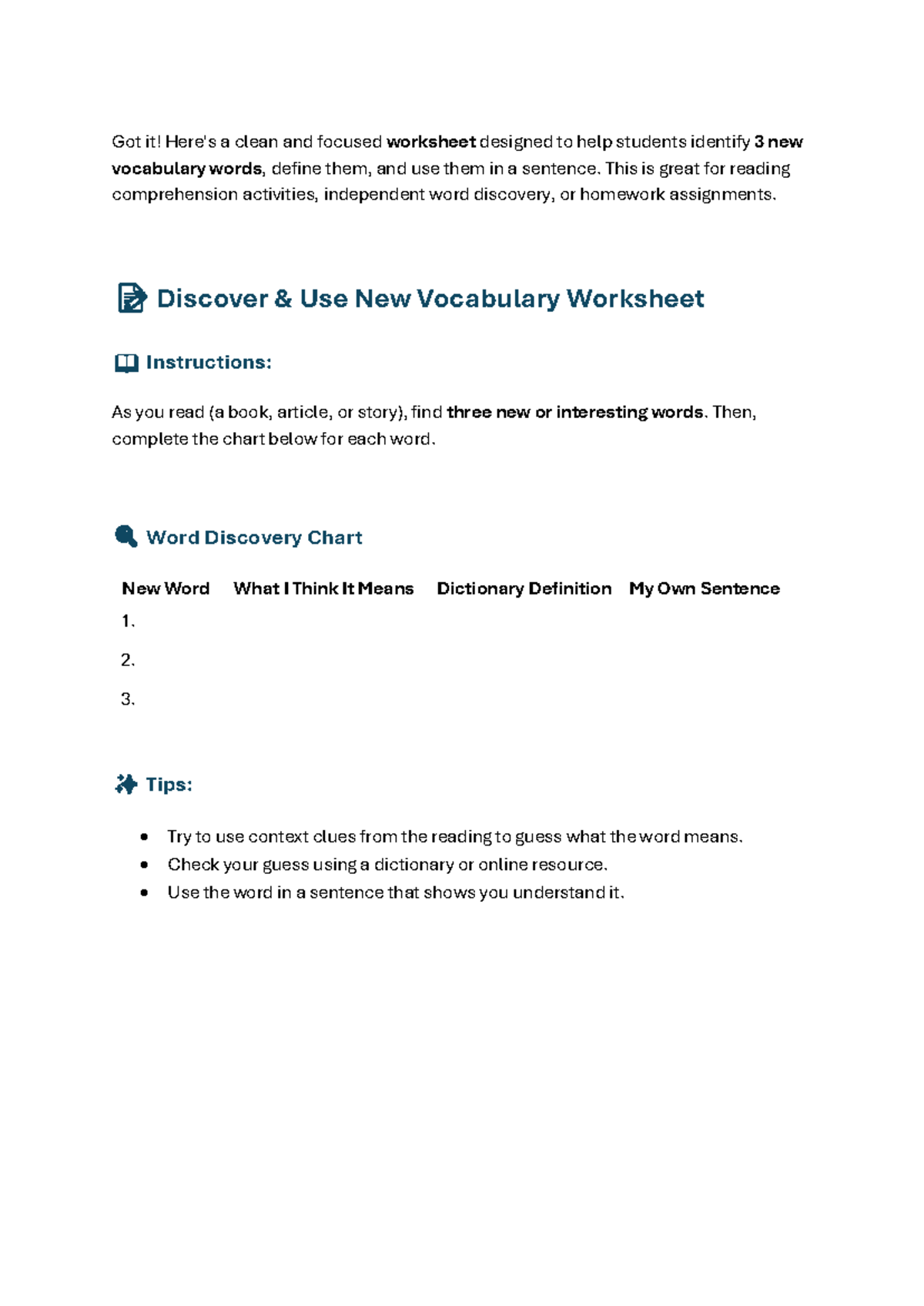 Vocabulary Homework 2: Discovering and Using New Words Worksheet - Studocu
