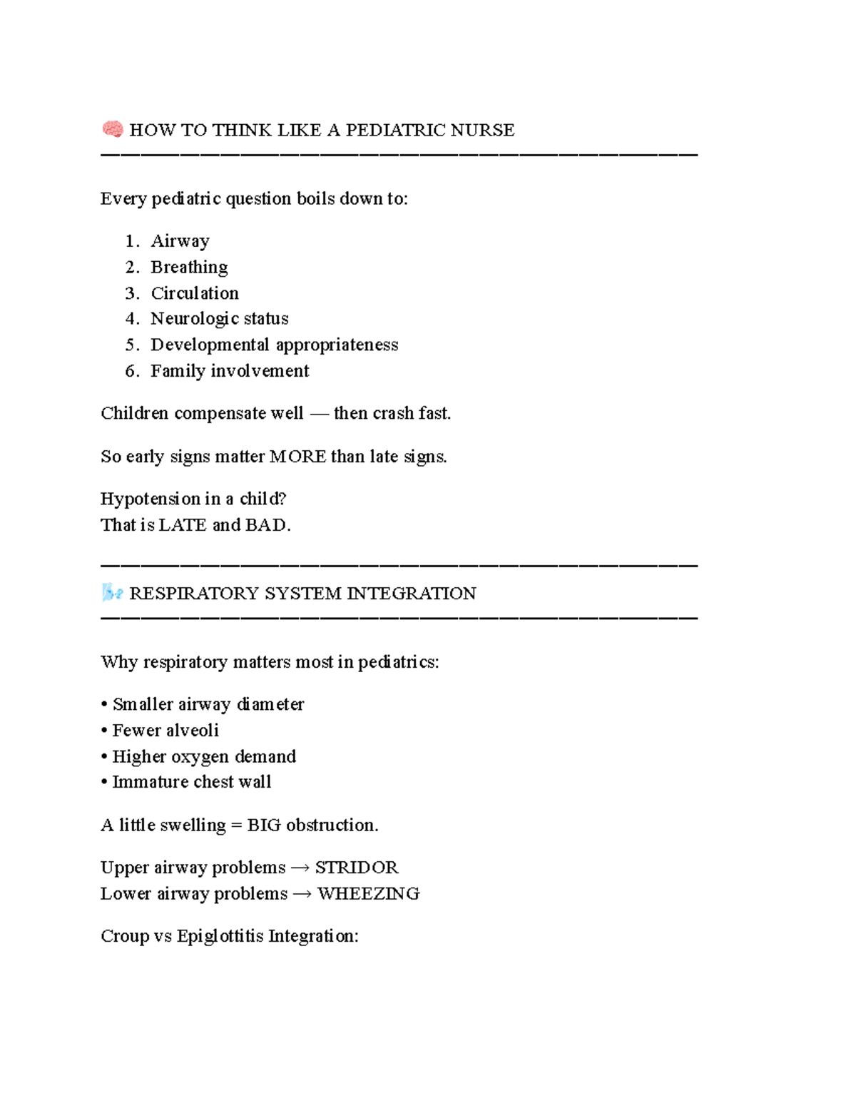 PEDS 101 Final System Review: Key Concepts in Pediatric Care - Studocu