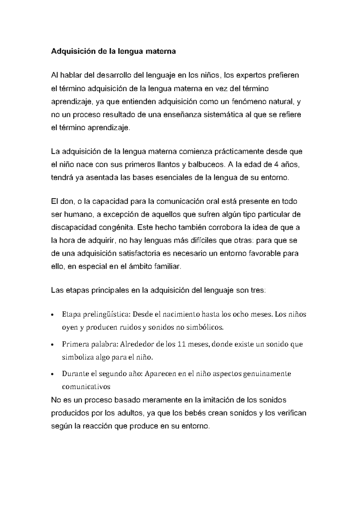 Adquisición de la lengua materna. Etapas y desarrollo - Adquisición de ...