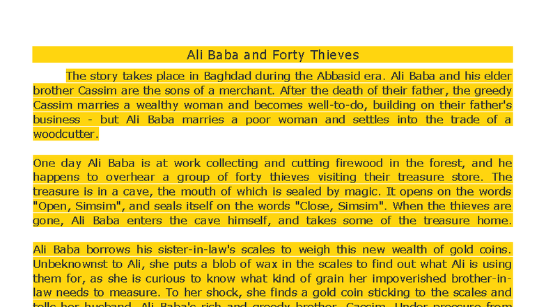 Ali Baba and the Forty Thieves & Aladdin: A Tale of Adventure - Studocu
