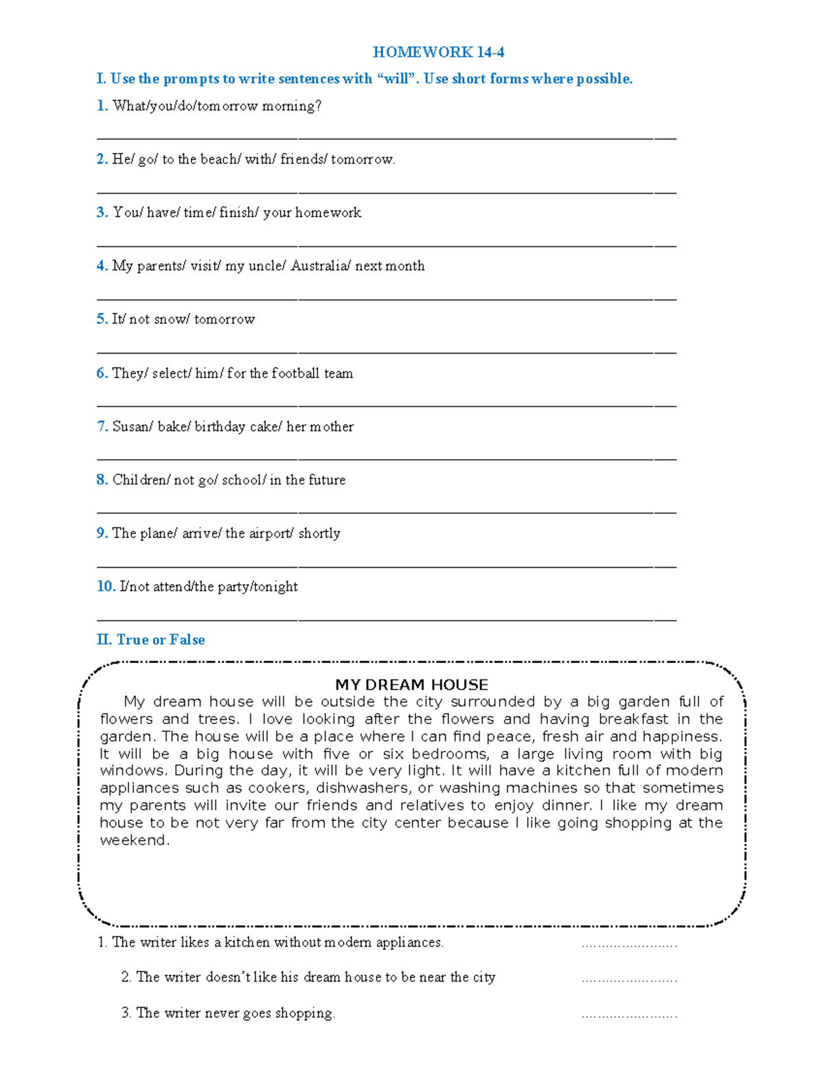 Homework 14-4 - sentence prompts and true/false questions - Studocu