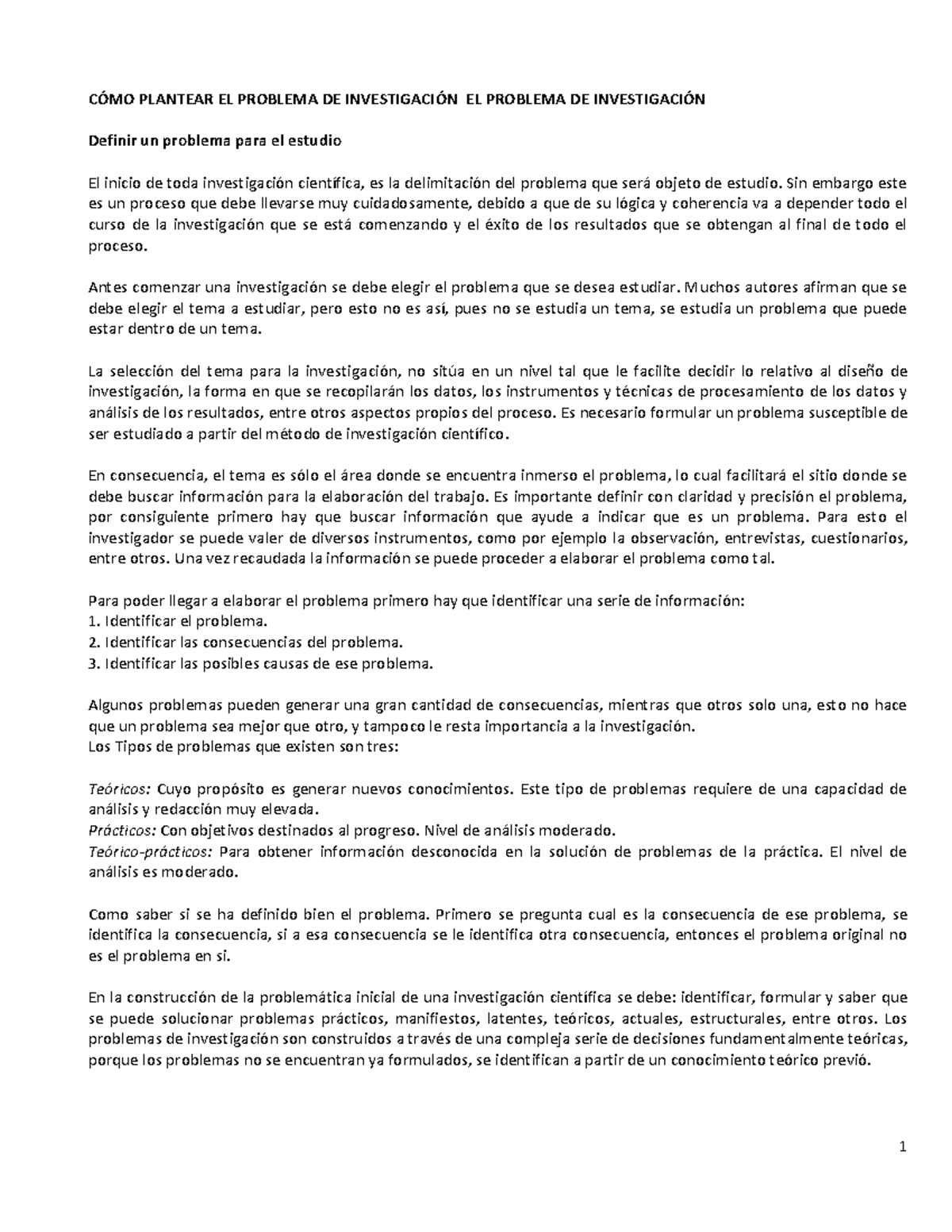 1 Planteamiento Y Descripcion DEL Problema - CÓMO PLANTEAR EL PROBLEMA ...