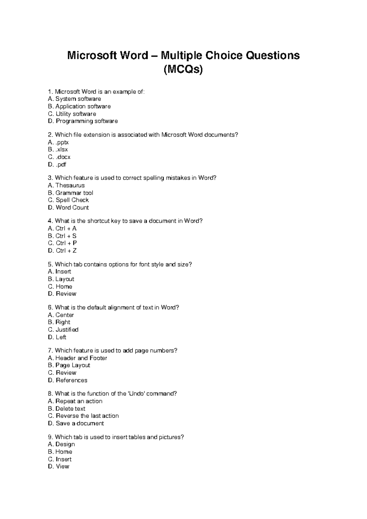Microsoft Word MCQs - Possible IT Exam Questions - Studocu